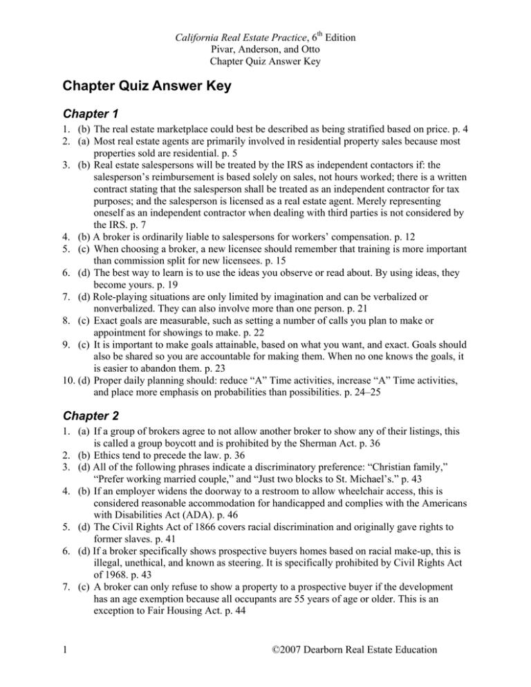 Chapter Quiz Answer Key Chapter Quiz Answer Key