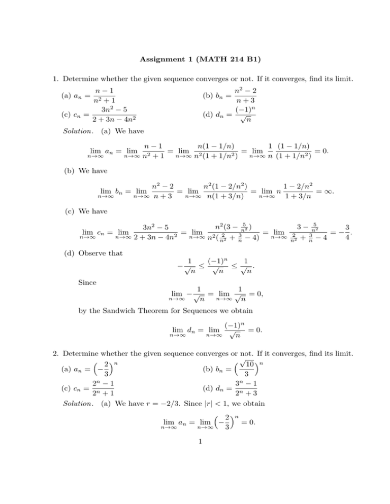 Assignment 1 MATH 214 B1 1 Determine Whether The Given