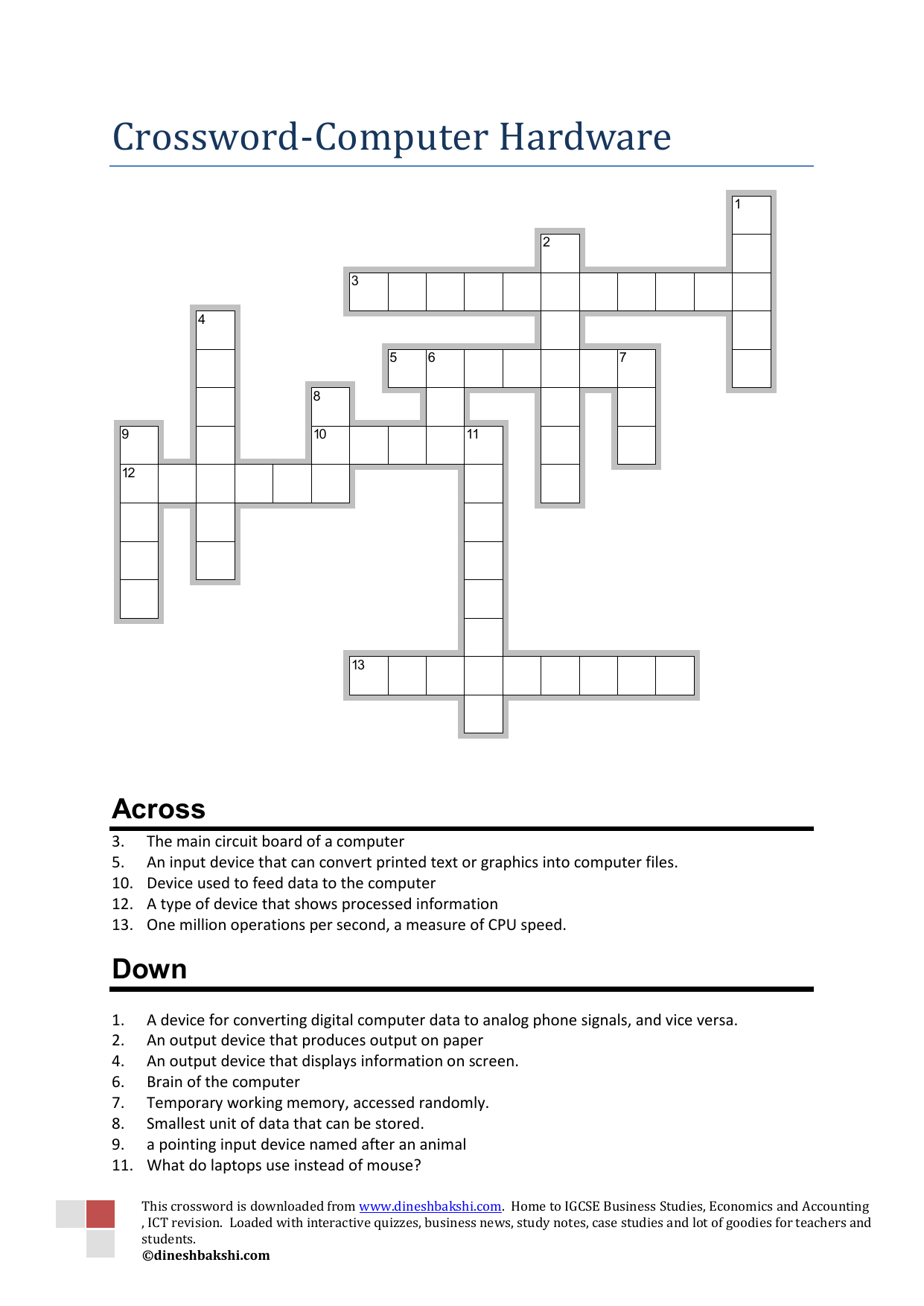 Crossword Computer Hardware