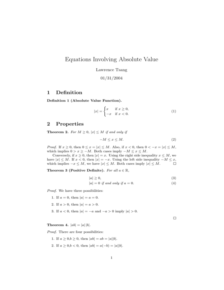 Equations Involving Absolute Value