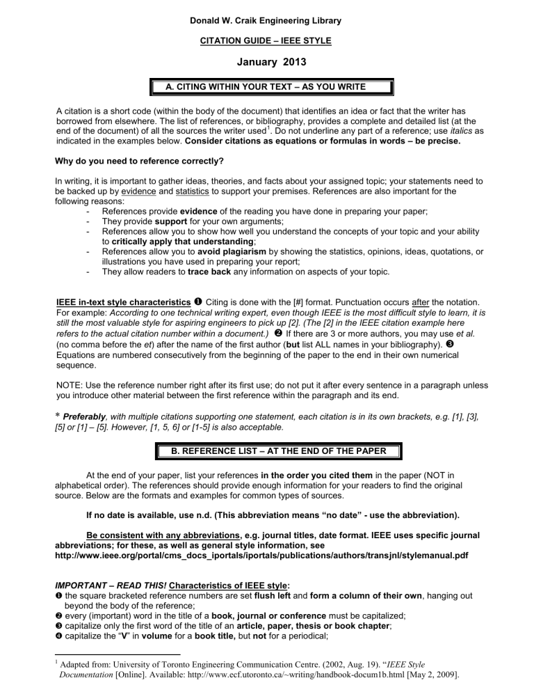 Citation Guide IEEE Style