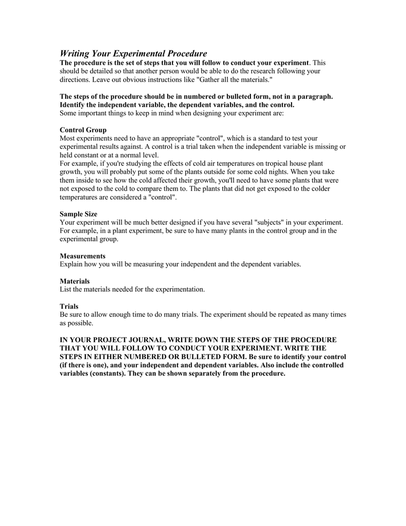 Writing Your Experimental Procedure