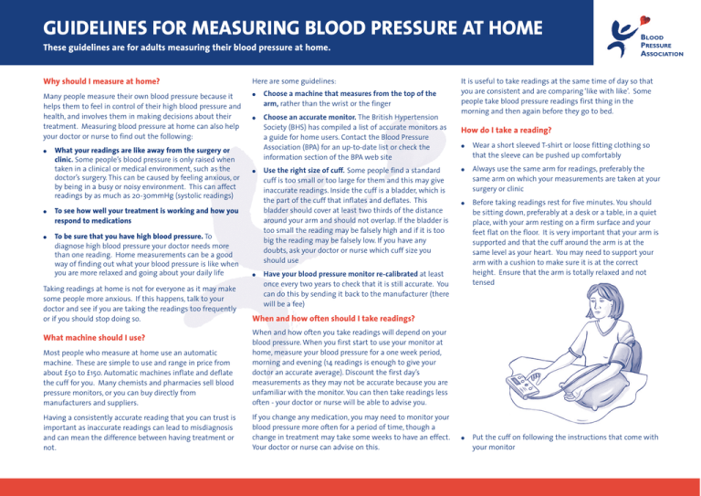 Guidelines For Measuring Blood Pressure At Home