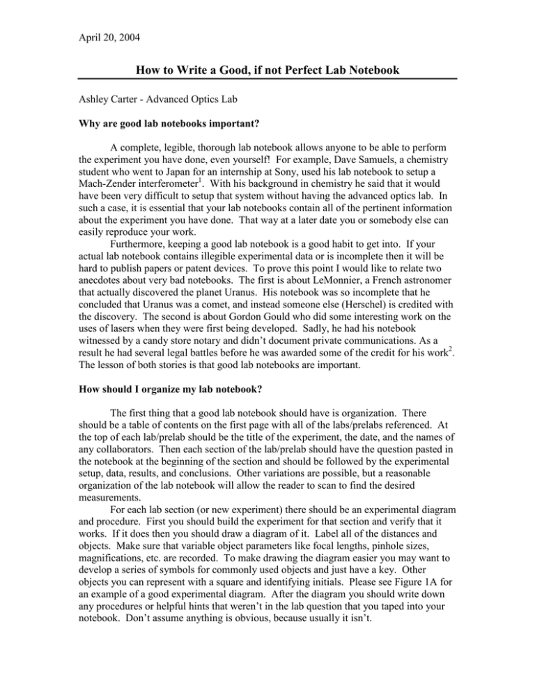 How To Write A Good If Not Perfect Lab Notebook