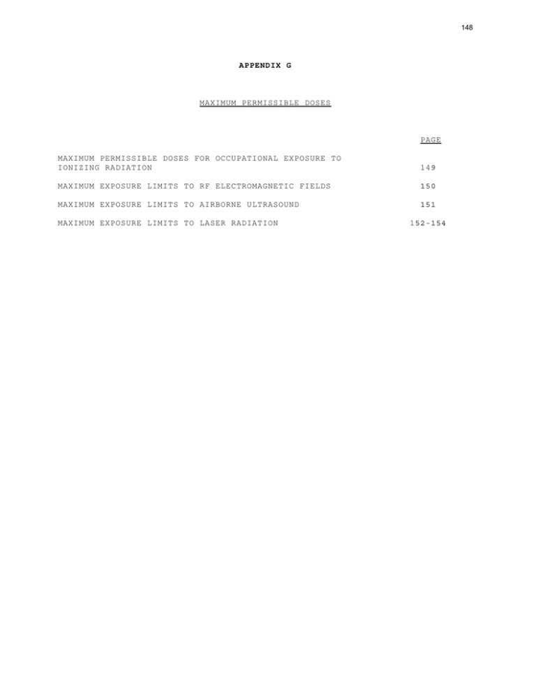 APPENDIX G MAXIMUM PERMISSIBLE DOSES PAGE MAXIMUM