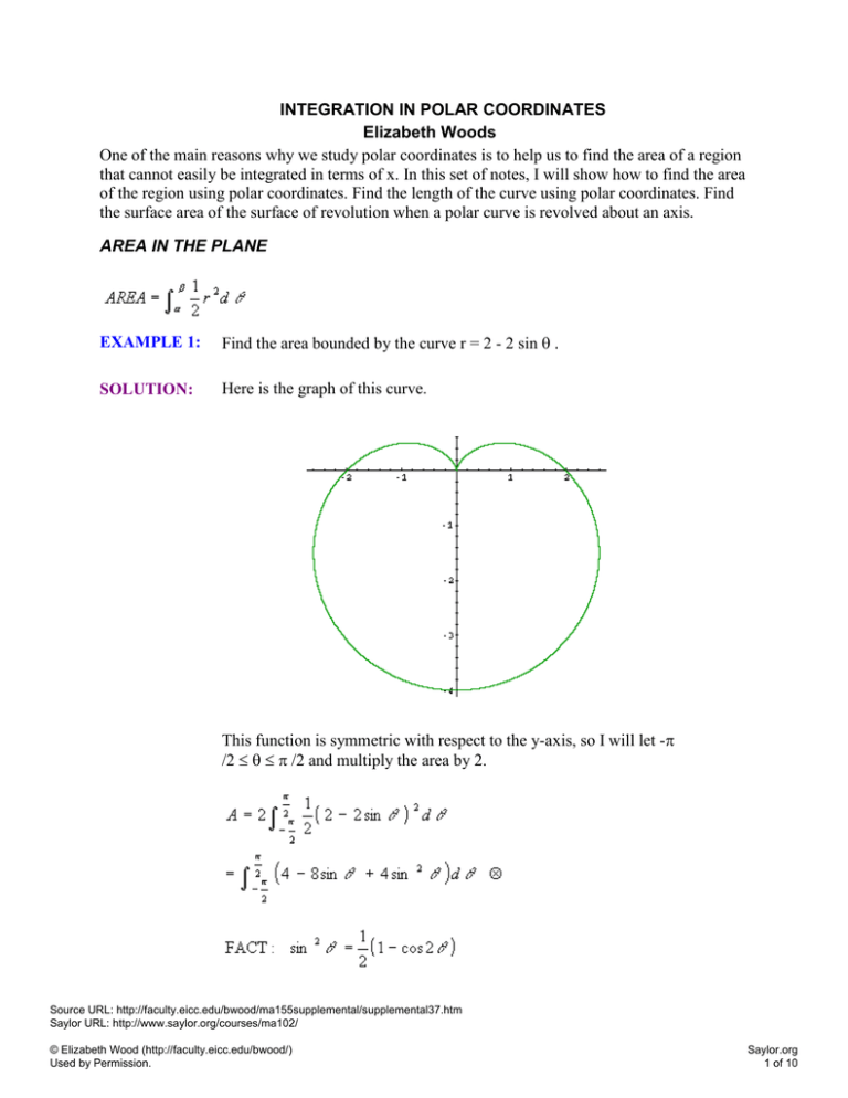 Supplemental Notes For Calculus II Integration In Polar Coordinates