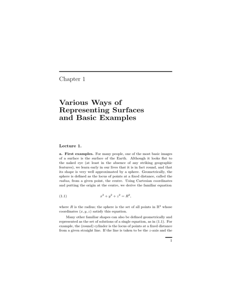 Various Ways Of Representing Surfaces And Basic Examples