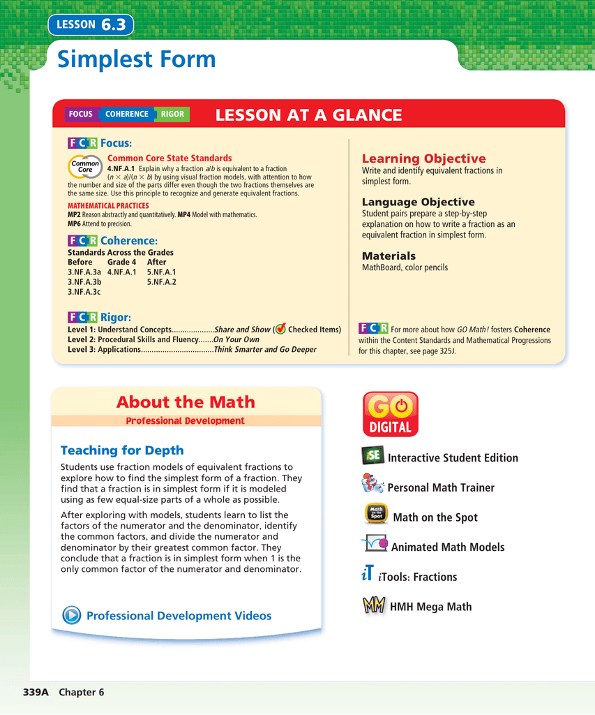 Simplest Form Lincoln Elementary 4th Grade