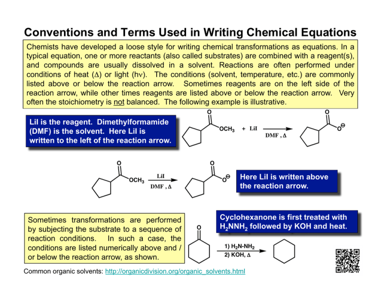 Conventions And Terms Used In Writing Chemical Equations Conventions And Terms Used In Writing Chemical Equations