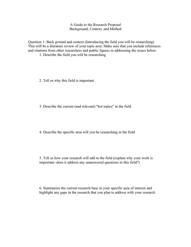 A Guide To The Research Proposal Background Context And