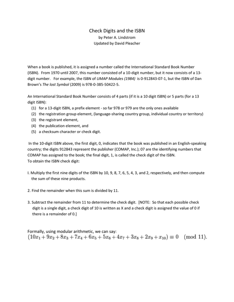 Check Digits And The ISBN