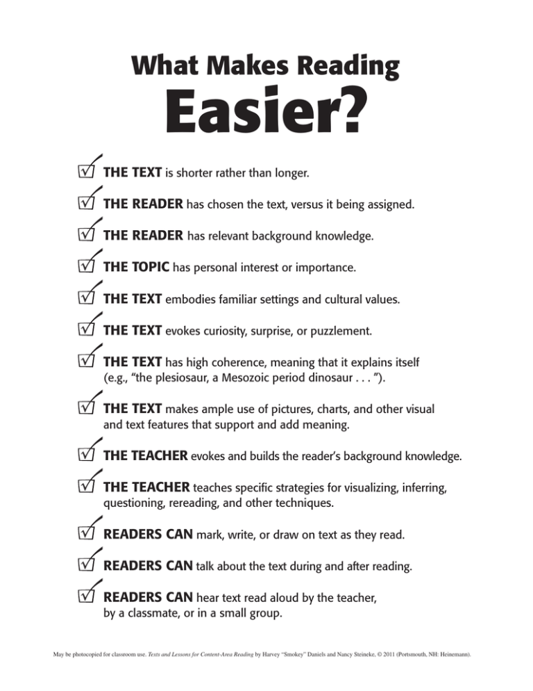 What Makes Reading Easier 
