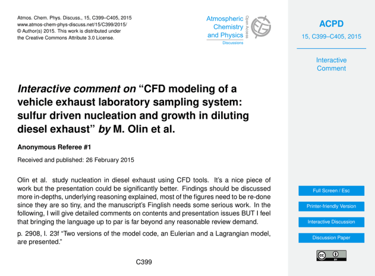 Interactive Comment On CFD Modeling Of A Vehicle Exhaust