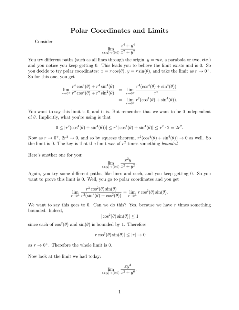 Polar Coordinates And Limits