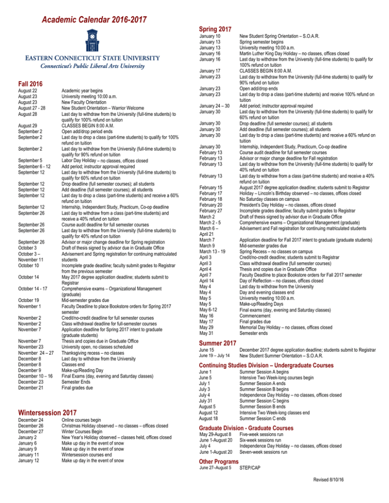 Academic Calendar 2016 2017 Rev 2016 08 10 Academic Calendar 2016 2017 Rev 2016 08 10