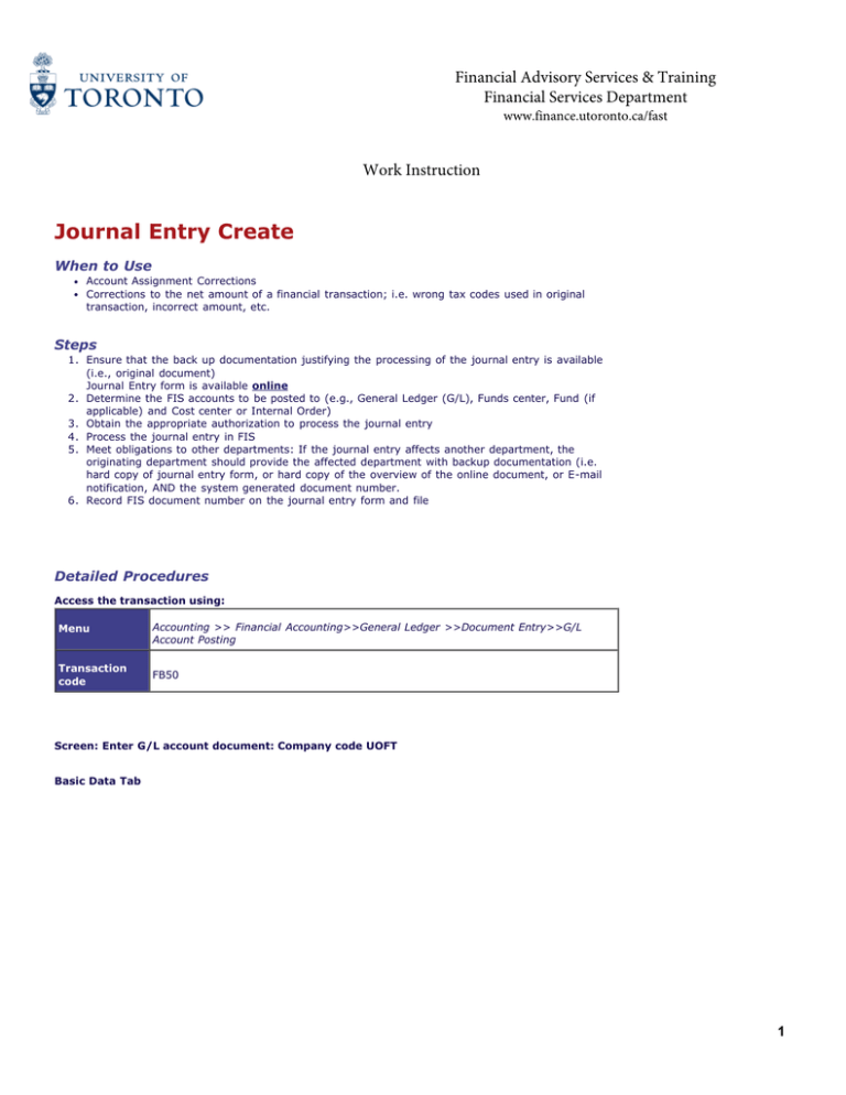Journal Entry Create Journal Entry Create