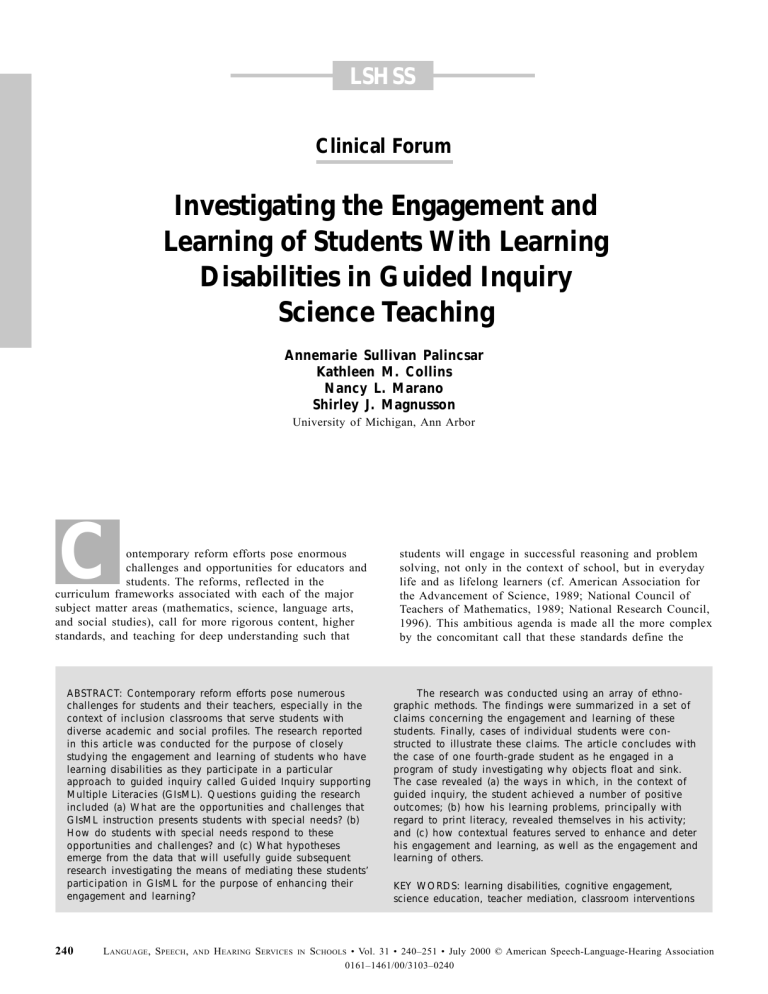 Investigating The Engagement And Learning Of Students With
