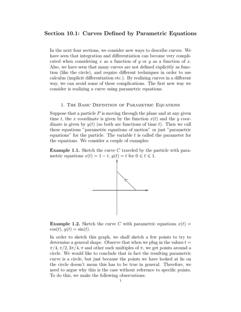 Section 10 1 Curves Defined By Parametric Equations