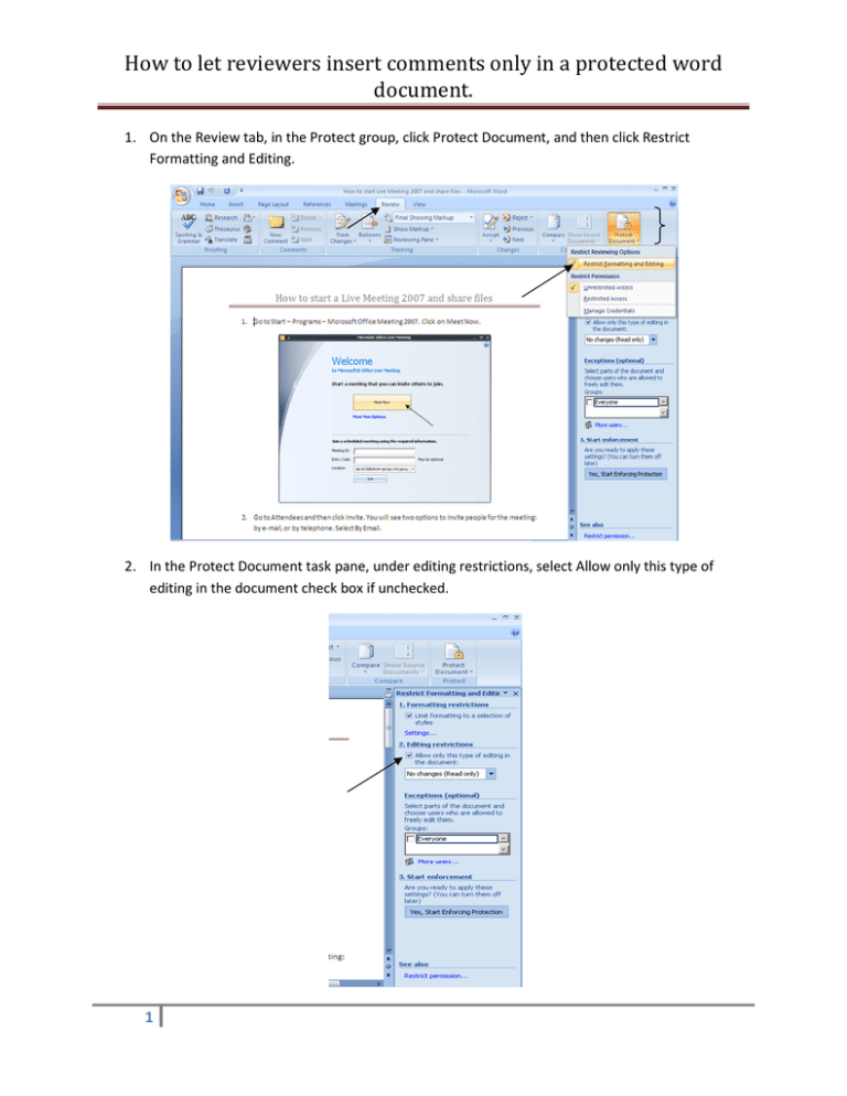 How To Let Reviewers Insert Comments Only In A Protected Word