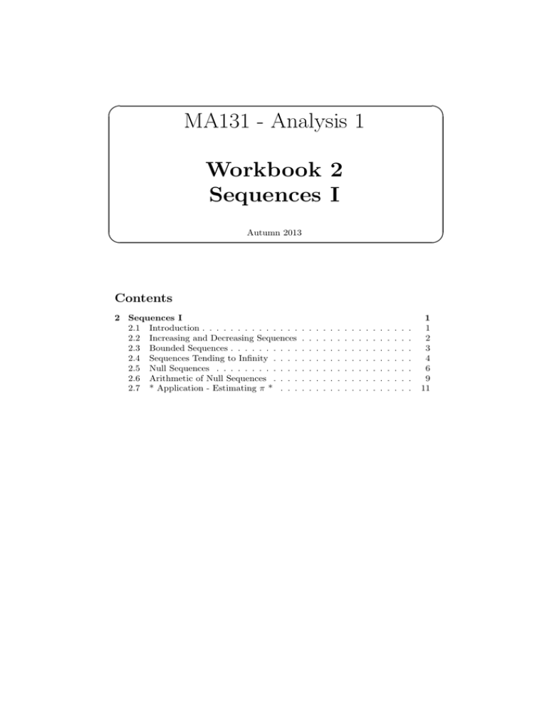 MA131 Analysis 1 Workbook 2 Sequences I