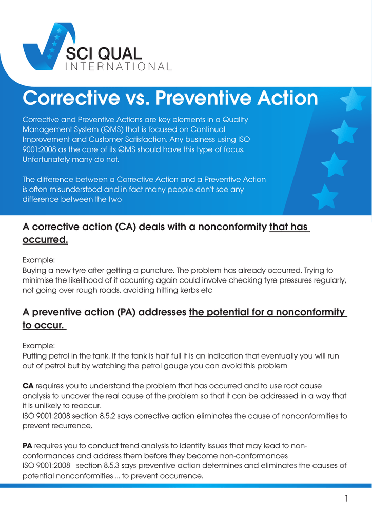 Corrective Vs Preventive Action Corrective Vs Preventive Action