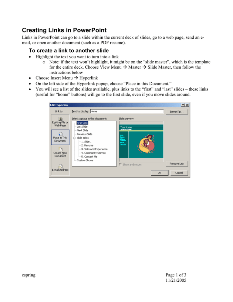 Creating Links In PowerPoint