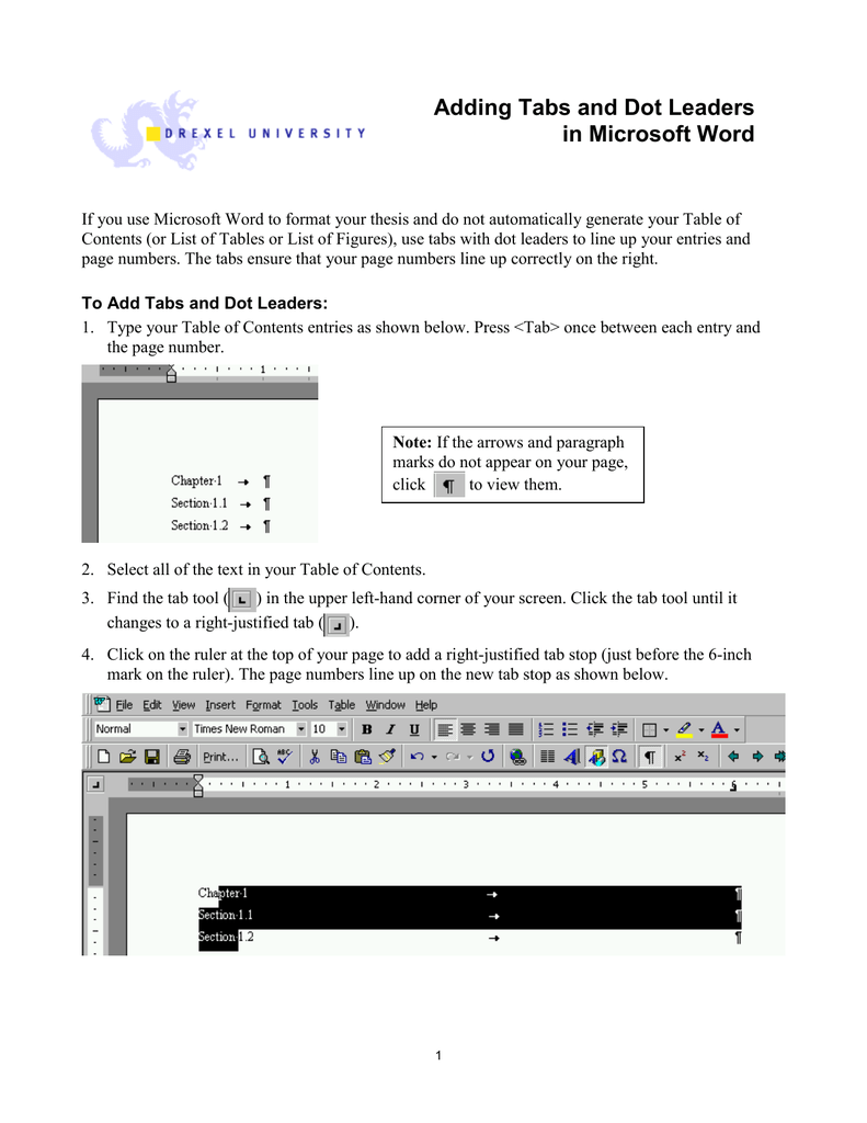 Adding Tabs And Dot Leaders In Microsoft Word