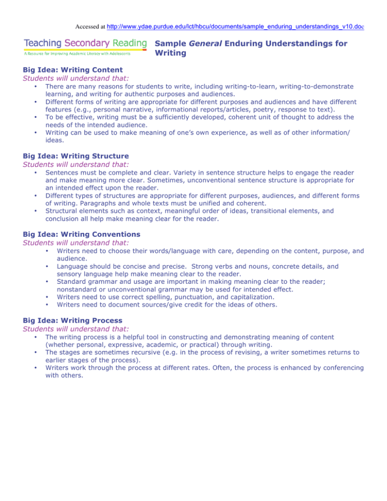 Sample Big Ideas For Writing Sample Big Ideas For Writing