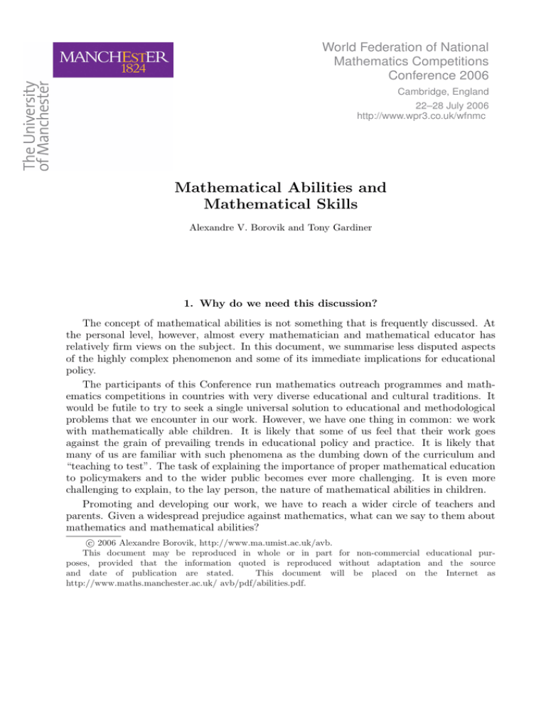 Mathematical Abilities And Mathematical Skills