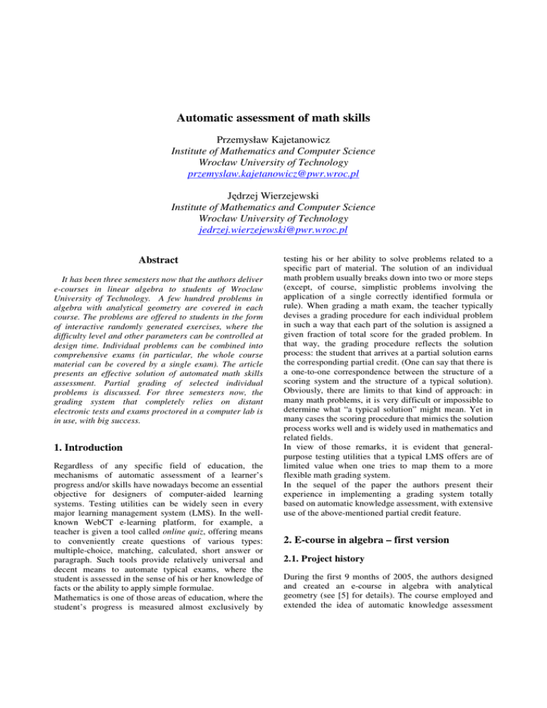 Automatic Assessment Of Math Skills Automatic Assessment Of Math Skills