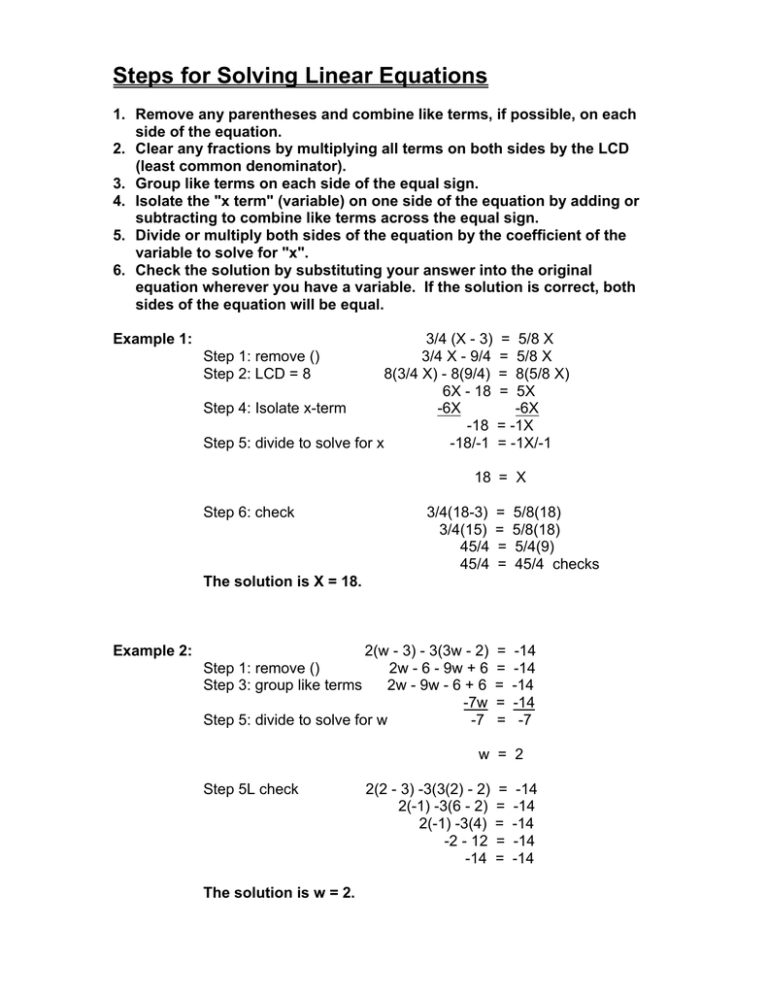 Steps For Solving Linear Equations