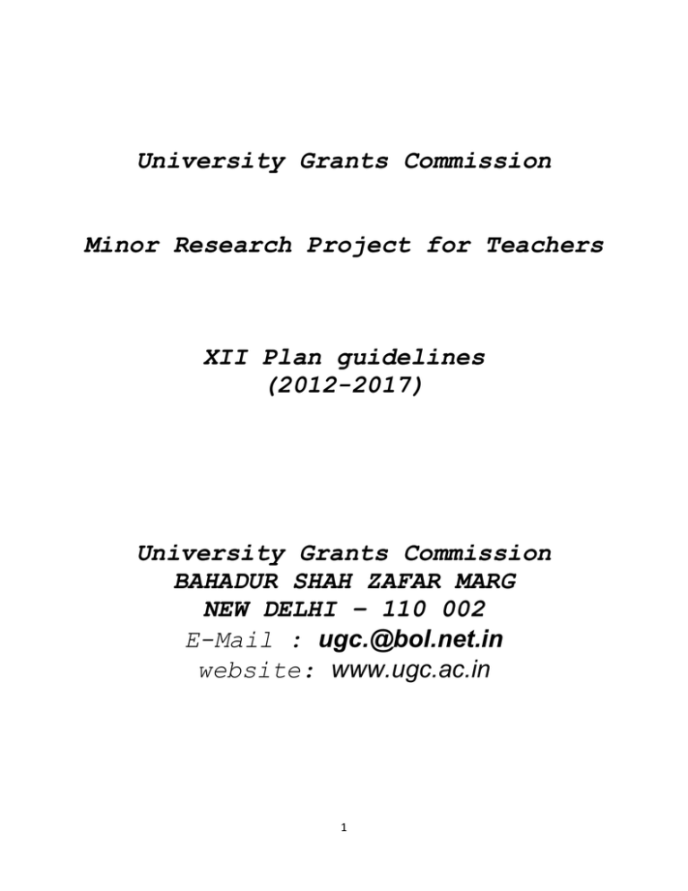 Minor Research Project For Teachers XII Plan Guidelines