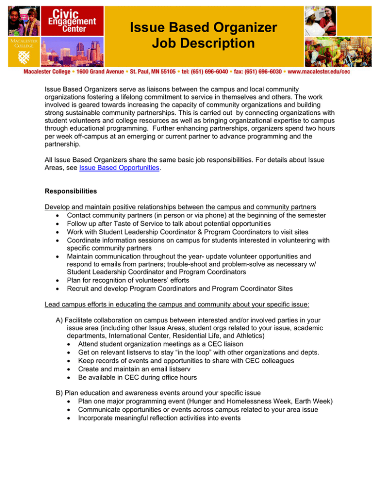 Issue Based Organizer Job Description