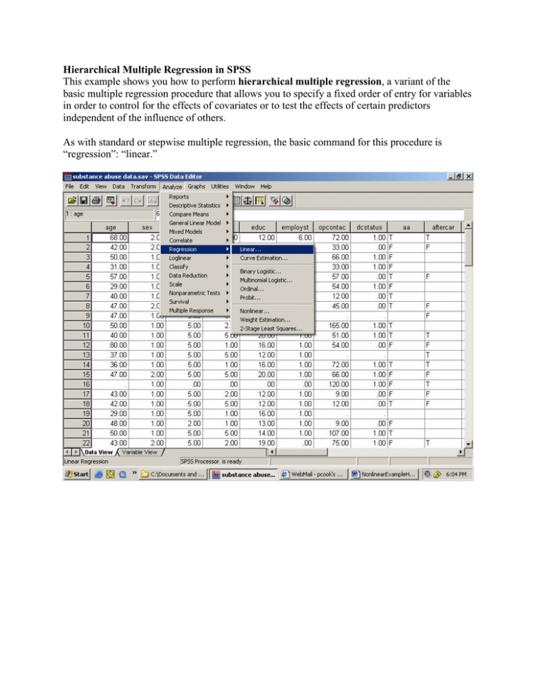 Hierarchical Multiple Regression In SPSS This Example Shows You