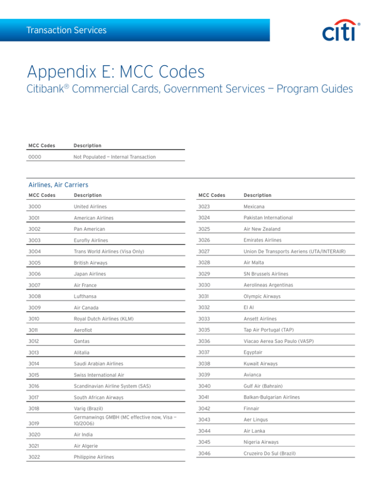 Appendix E MCC Codes Appendix E MCC Codes