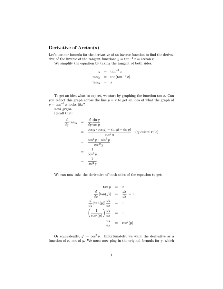 Derivative Of Arctan x 