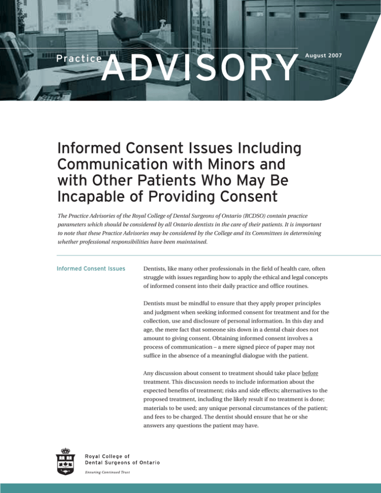 Informed Consent Issues - Royal College of Dental Surgeons of
