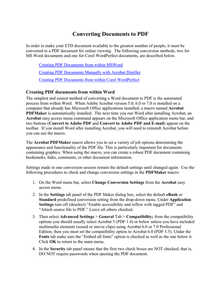 Converting Documents To PDF
