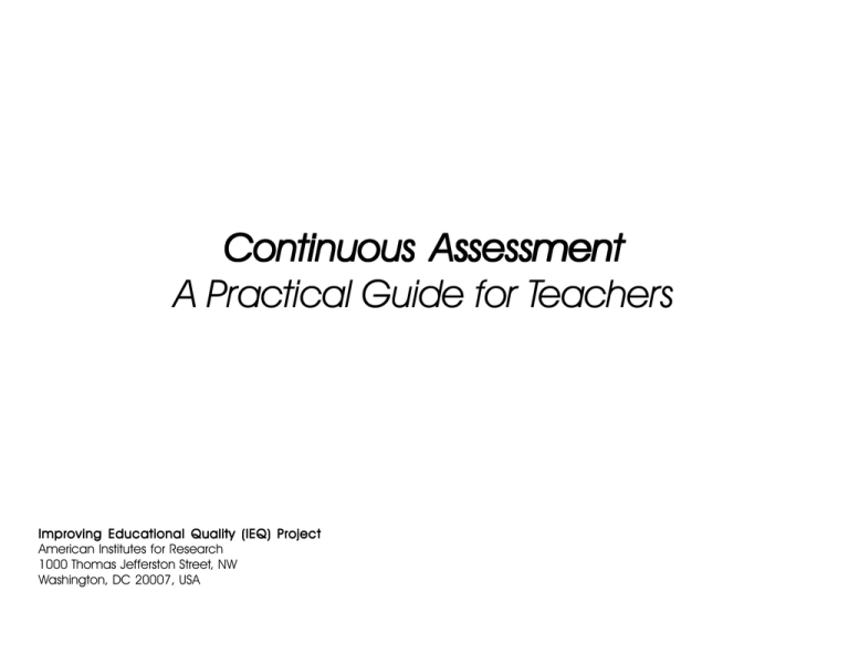 Continuous Assessment A Practical Guide For Teachers 3 Continuous Assessment A Practical Guide For Teachers 3