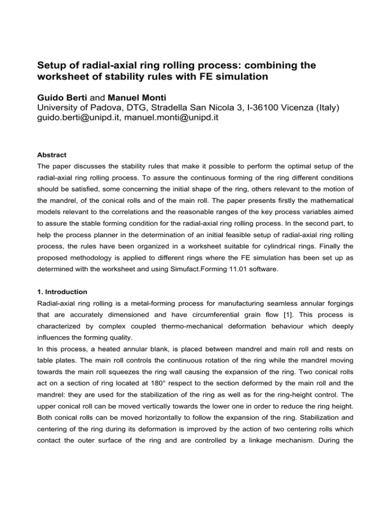 Radial-Axial Ring Rolling Process: Stability & FE Simulation
