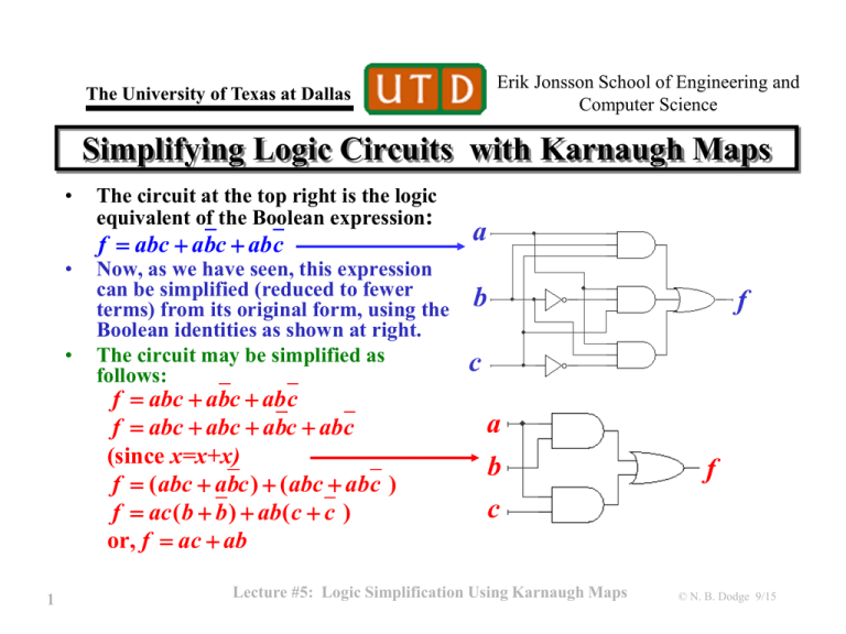 Logic Simplification Using Karnaugh Maps Logic Simplification Using Karnaugh Maps