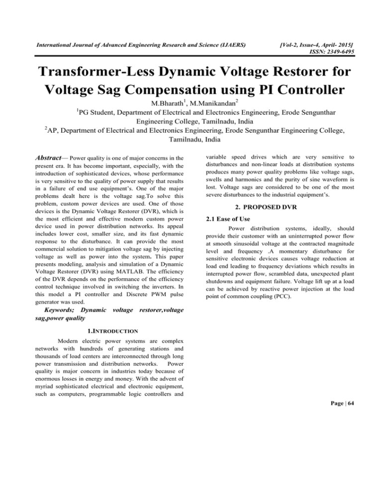 Transformer-Less Dynamic Voltage Restorer for Voltage Sag