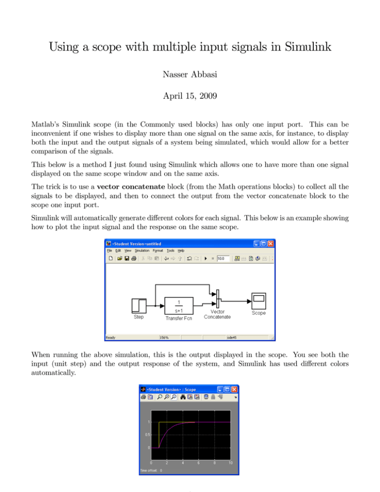 Using A Scope With Multiple Input Signals In Simulink