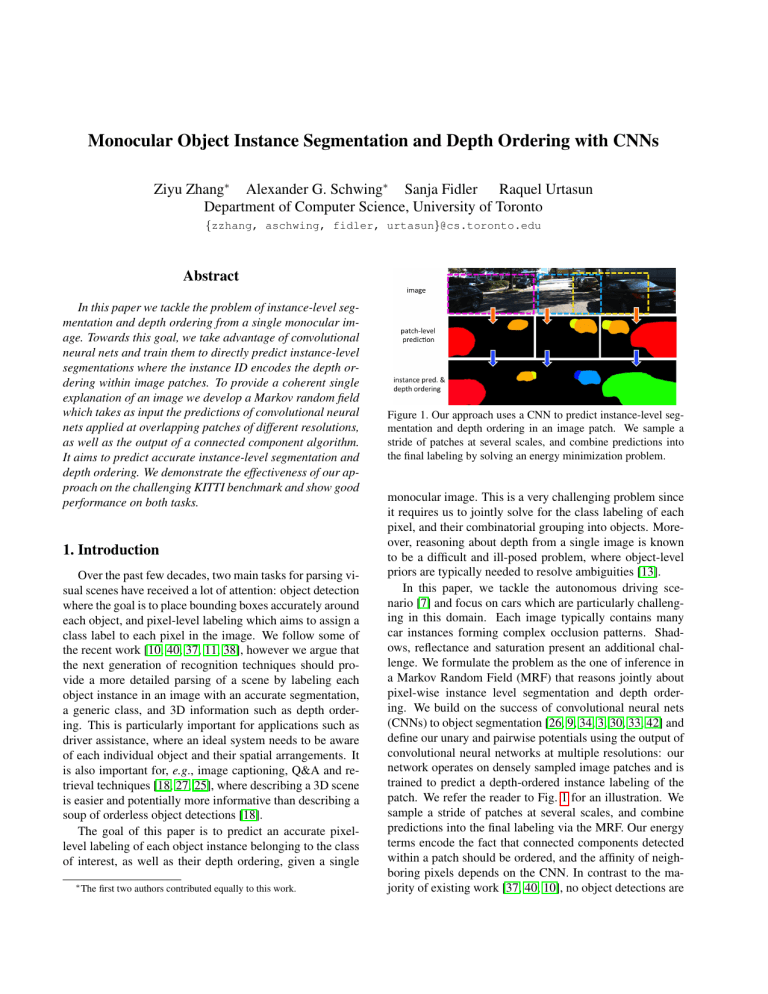 Monocular Object Instance Segmentation And Depth Ordering With