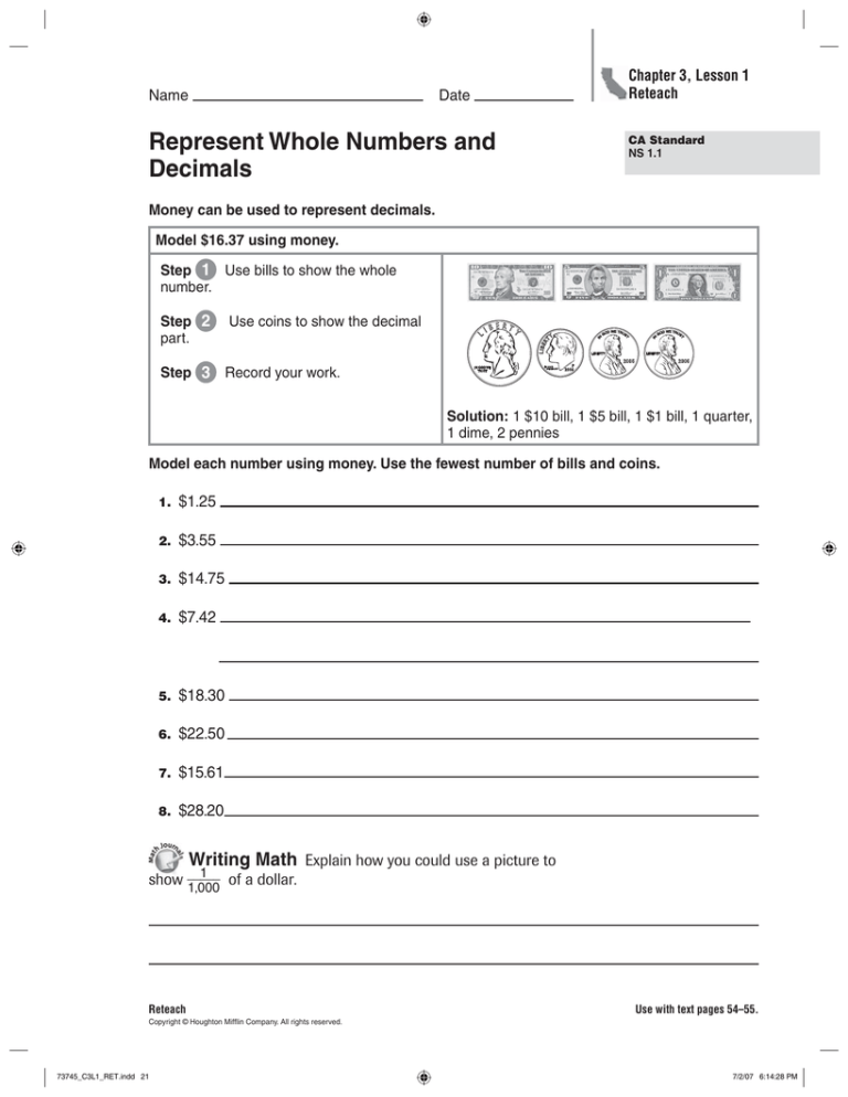 Represent Whole Numbers And Decimals