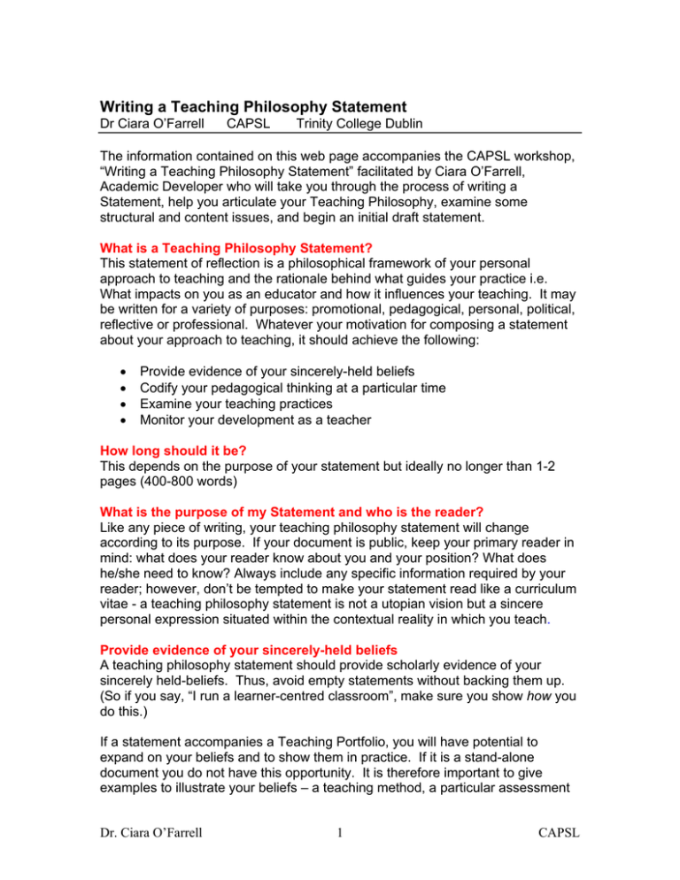 Writing A Statement Of Teaching Philosophy Writing A Statement Of Teaching Philosophy