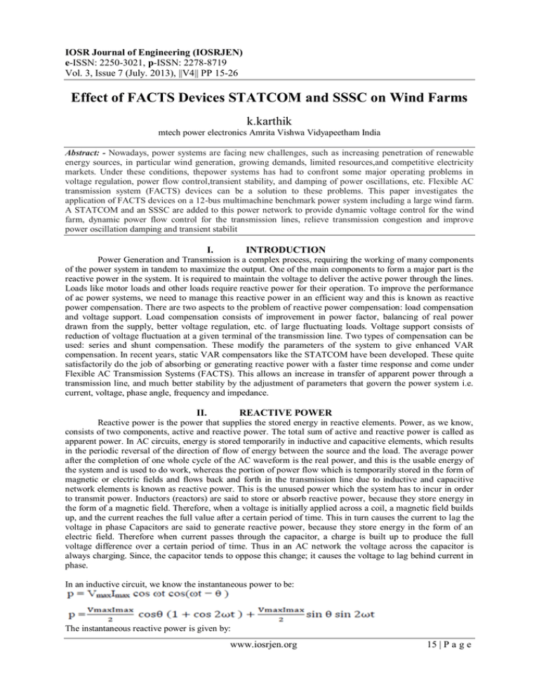 Effect of FACTS Devices STATCOM and SSSC on Wind Farms