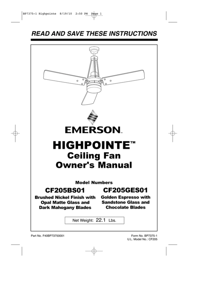 CF205 - Highpointe - Emerson Ceiling Fans