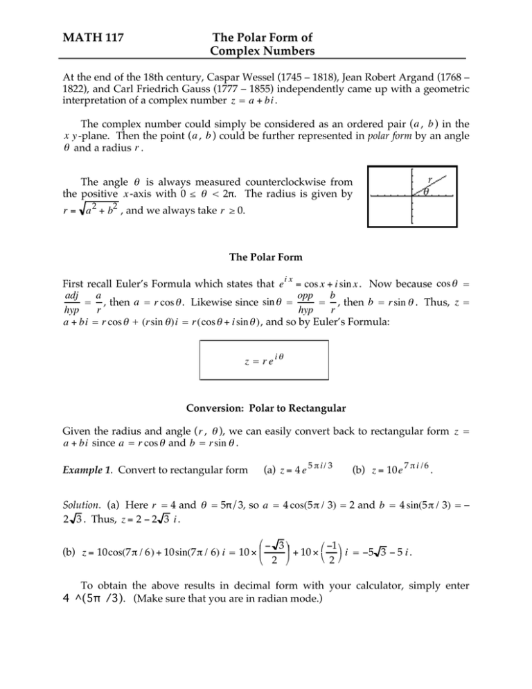 MATH 117 The Polar Form Of Complex Numbers
