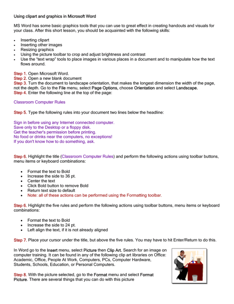Using Clipart And Graphics In Microsoft Word